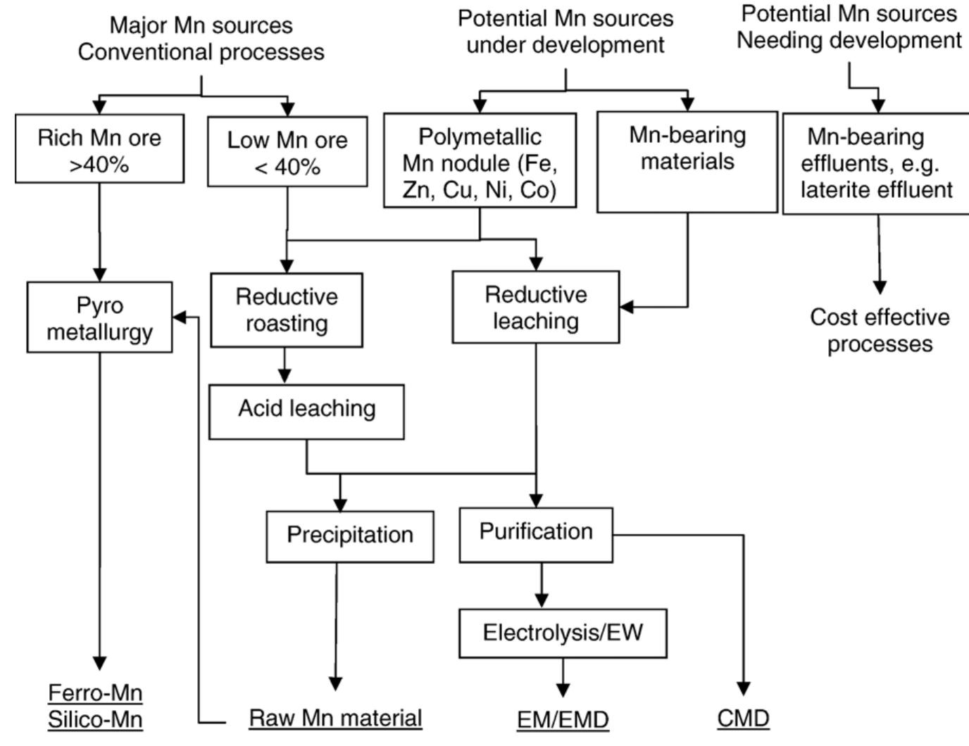 A schematic diagram of major and potential manganese