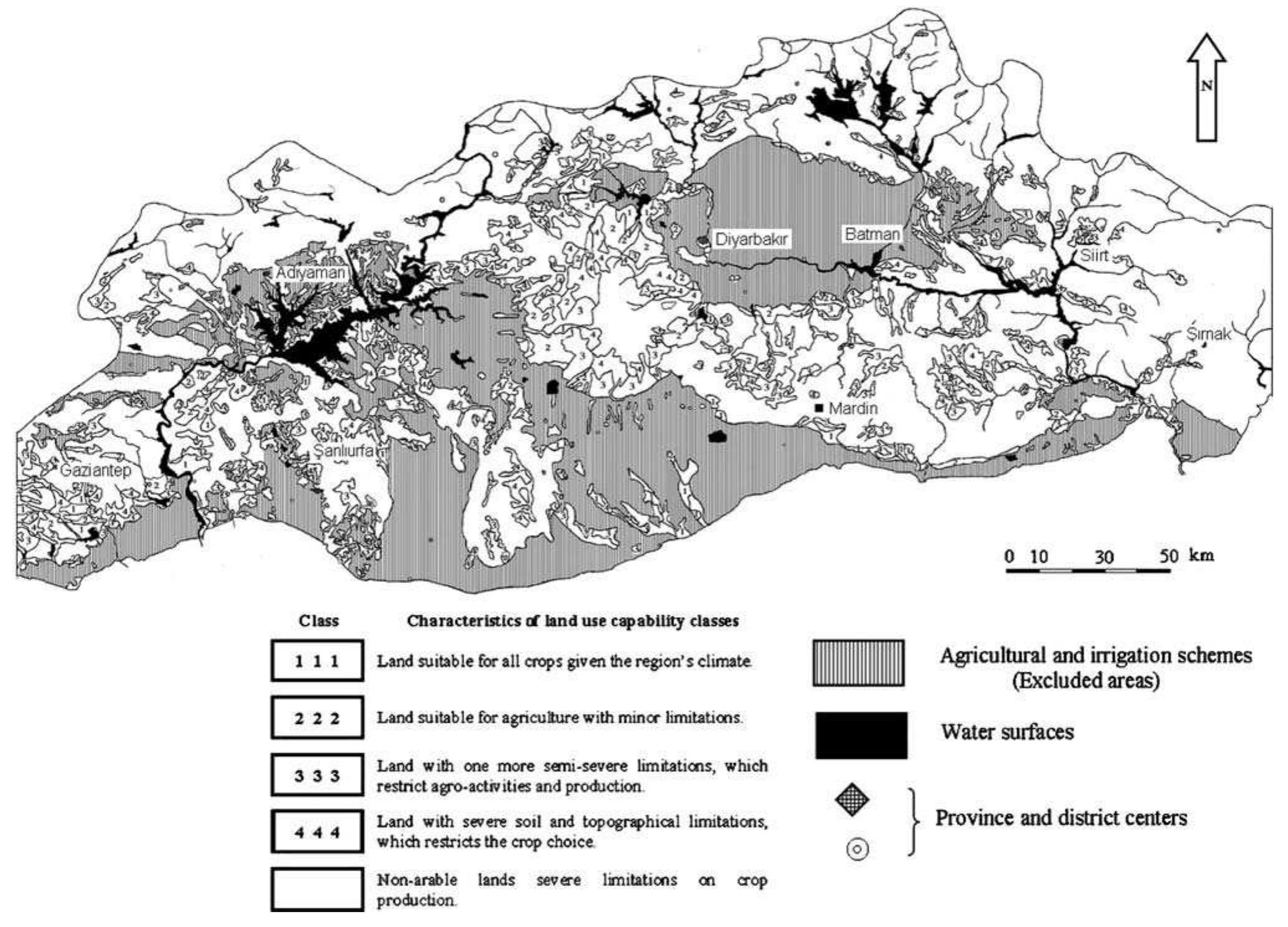 Map of land use the capability classes of the gap area