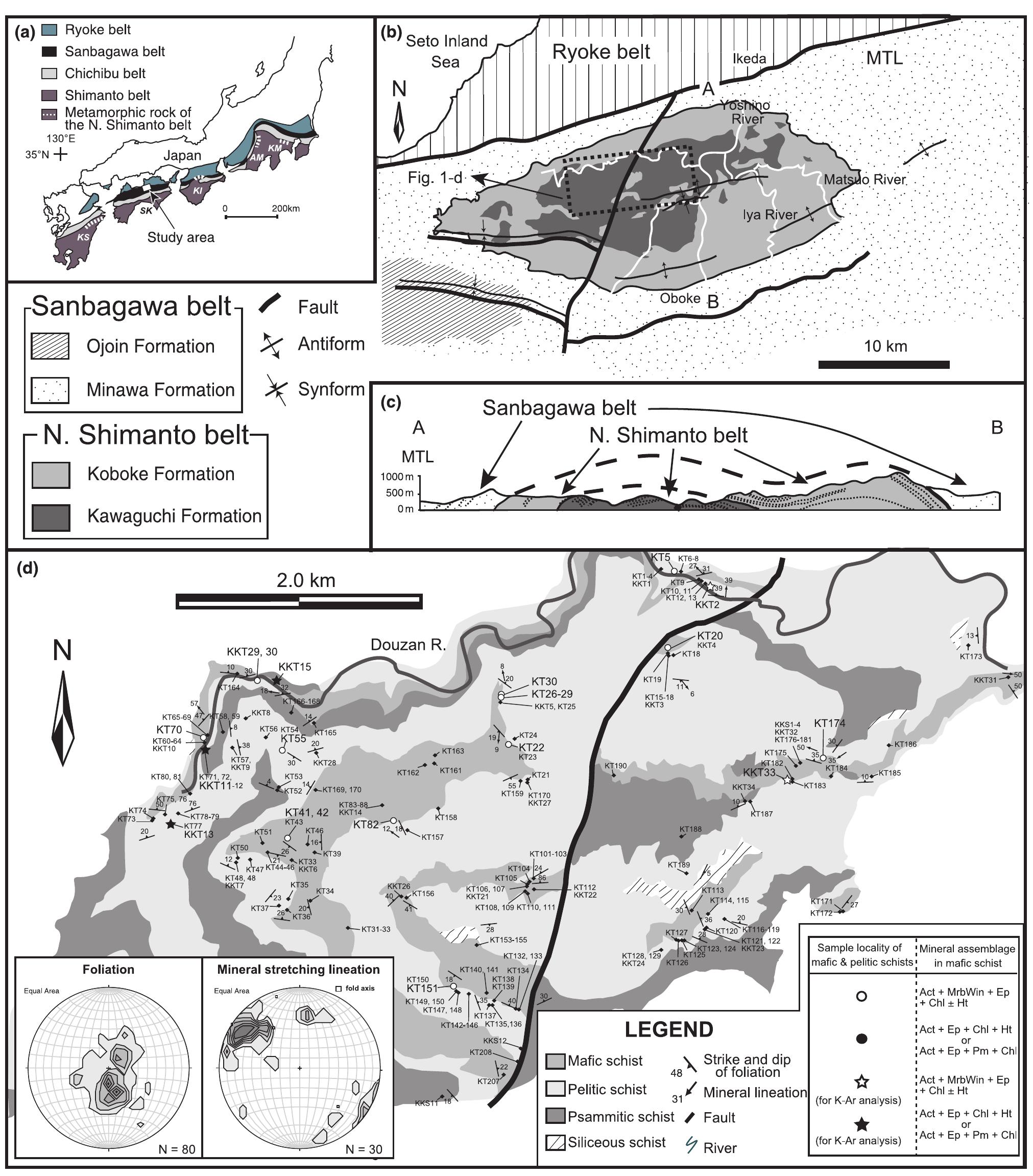 (a) simplified geological map of the south-west japan. study