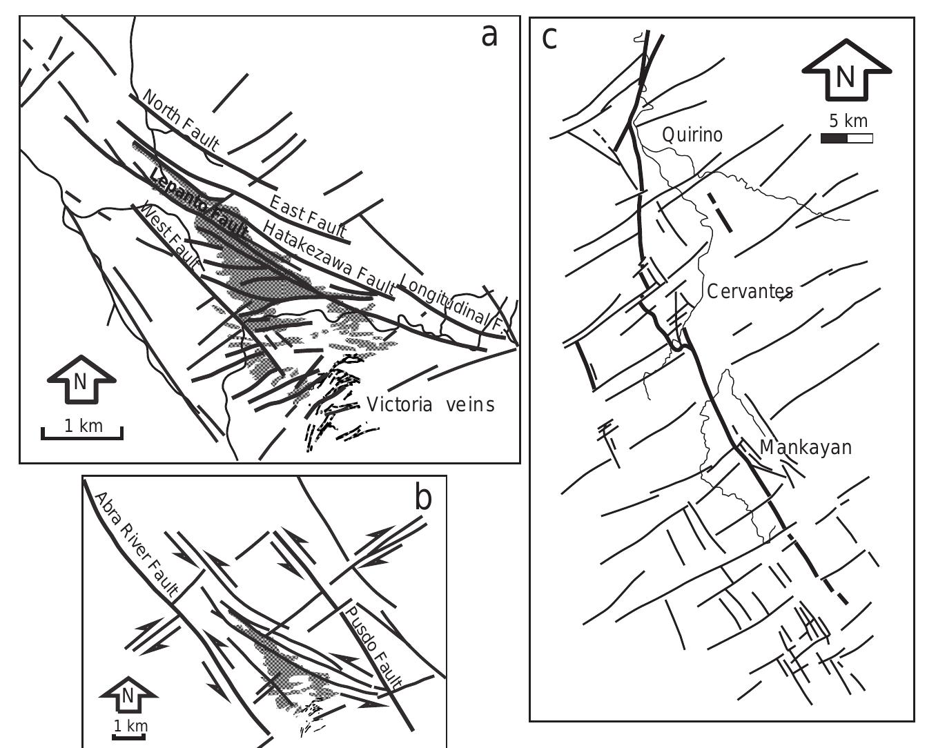 Y. 10 a) map showing faults that control the mineralization
