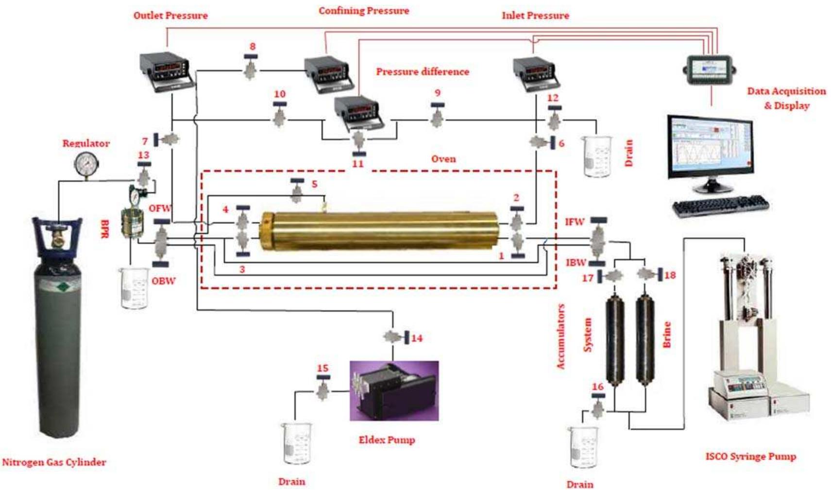 A schematic diagram of the core-flooding apparatus. [color