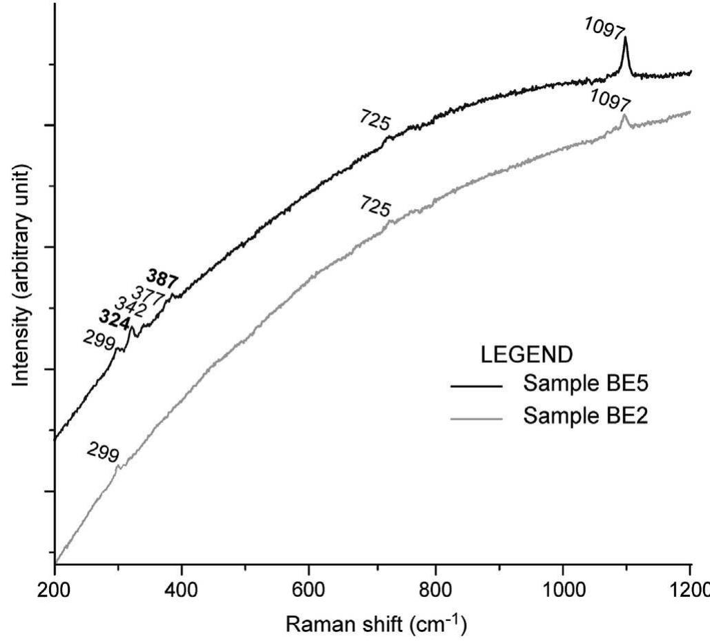 Selected micro-raman spectra of dolomicrosparite (sample
