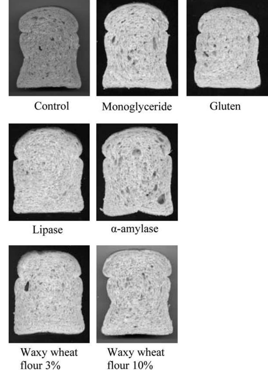Photographs showing the crumb structure of newly pan-baked