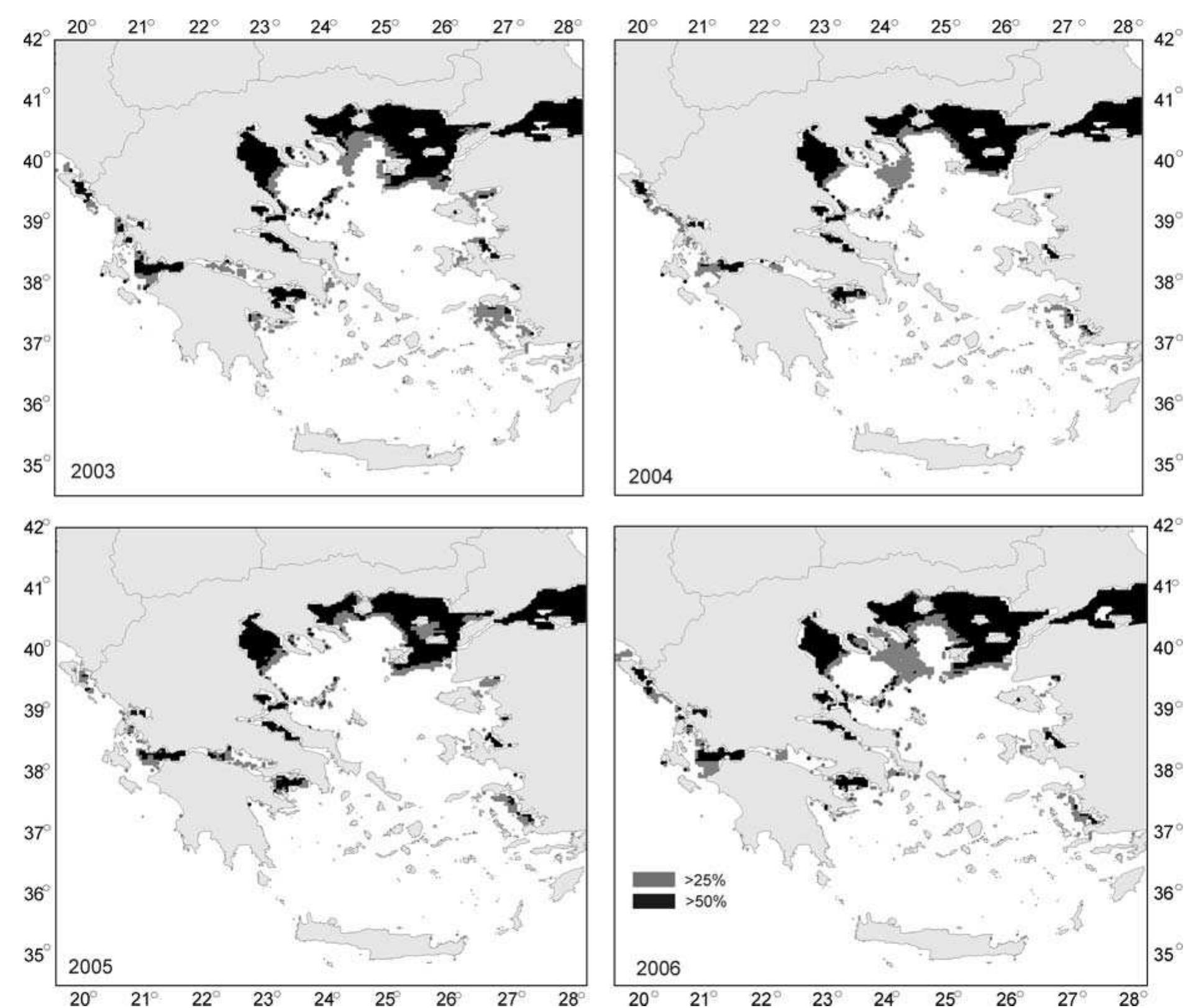 Map of areas representing anchovy potential spawning habitat