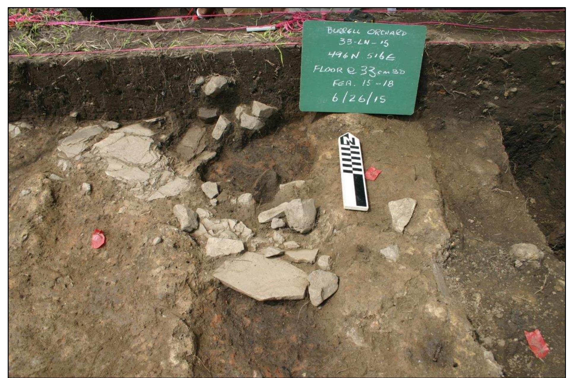 Plan view of feature 15-18 showing siltstone slabs and heat-