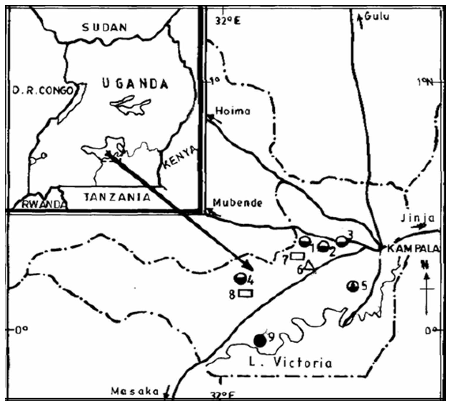 Map of uganda showing mpigi district and uganda forestry