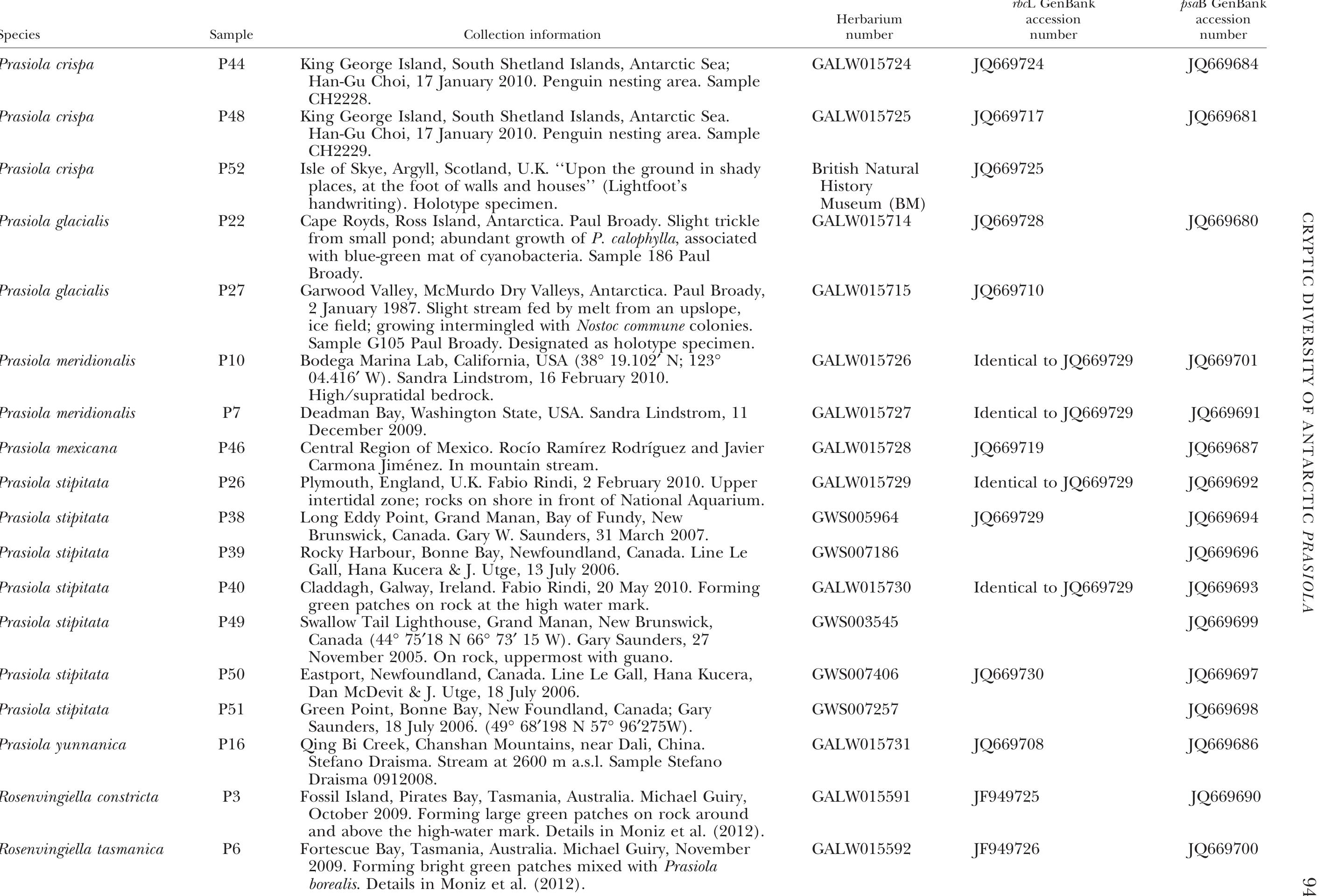Table 2 - MOLECULAR PHYLOGENY OF ANTARCTIC PRASIOLA