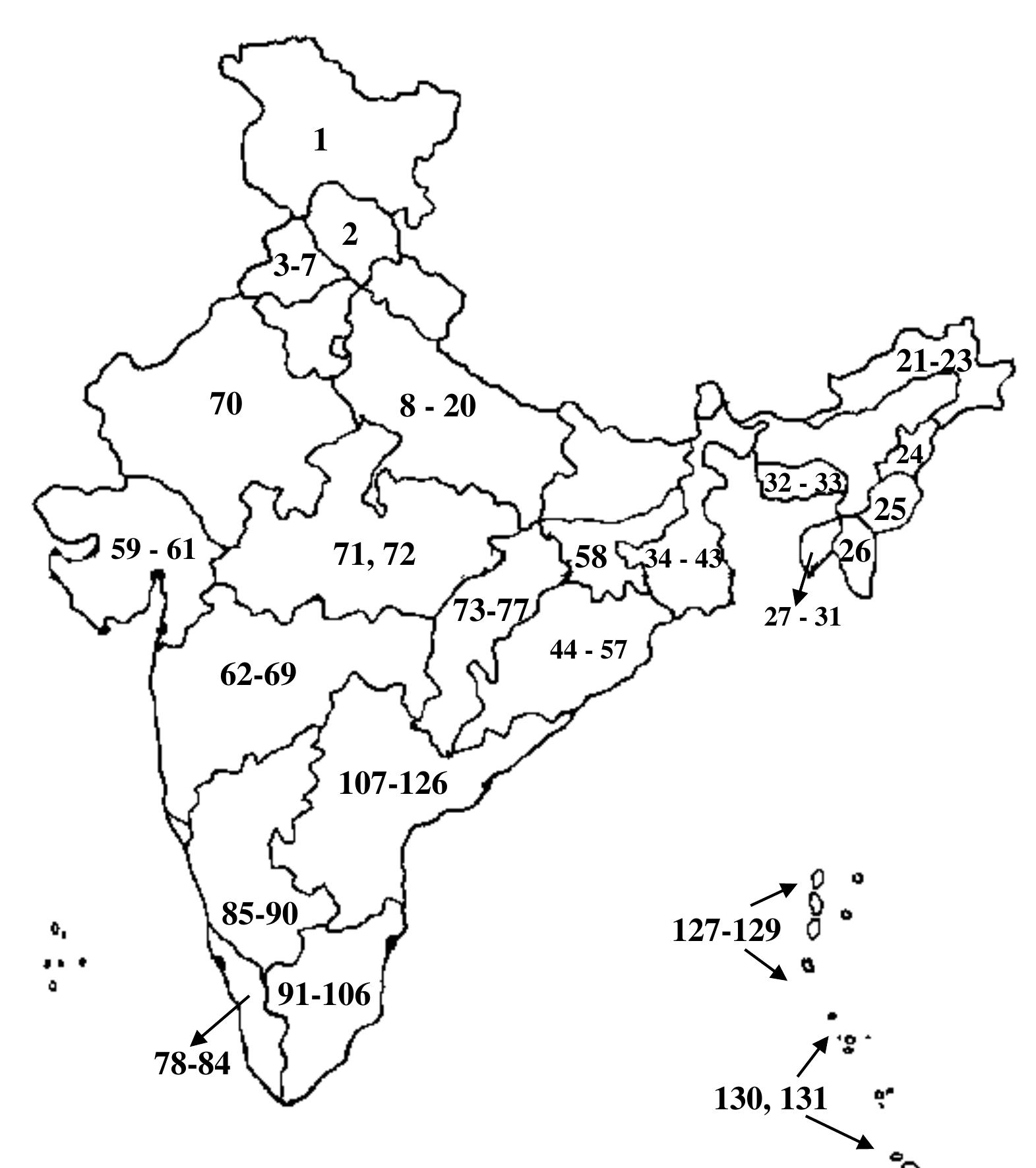 11: map of india showing the location of the populations
