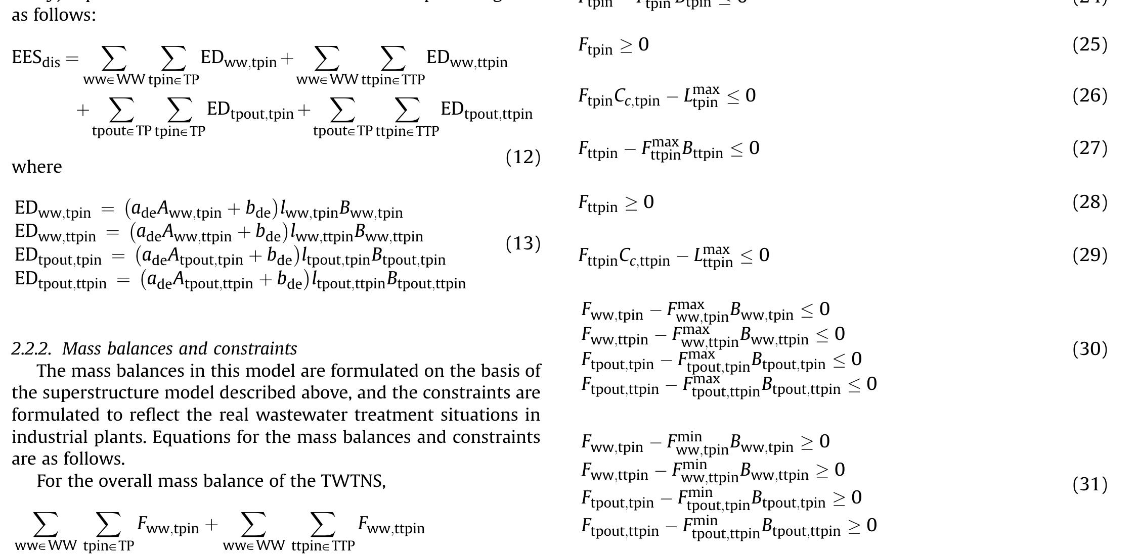 For the mass balances of the distributed wtp inlet mixers,
