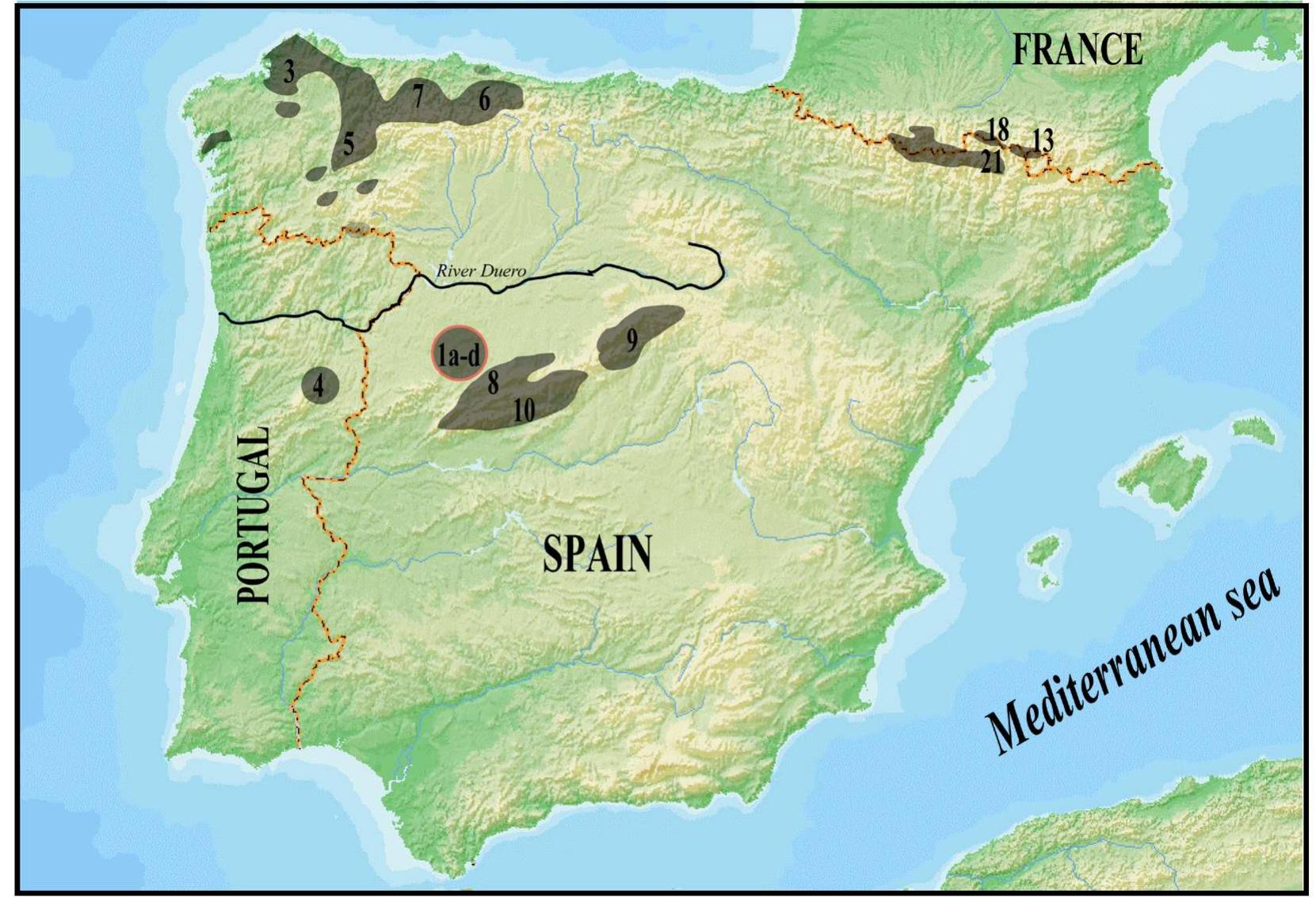 map of the iberian peninsula showing localities of