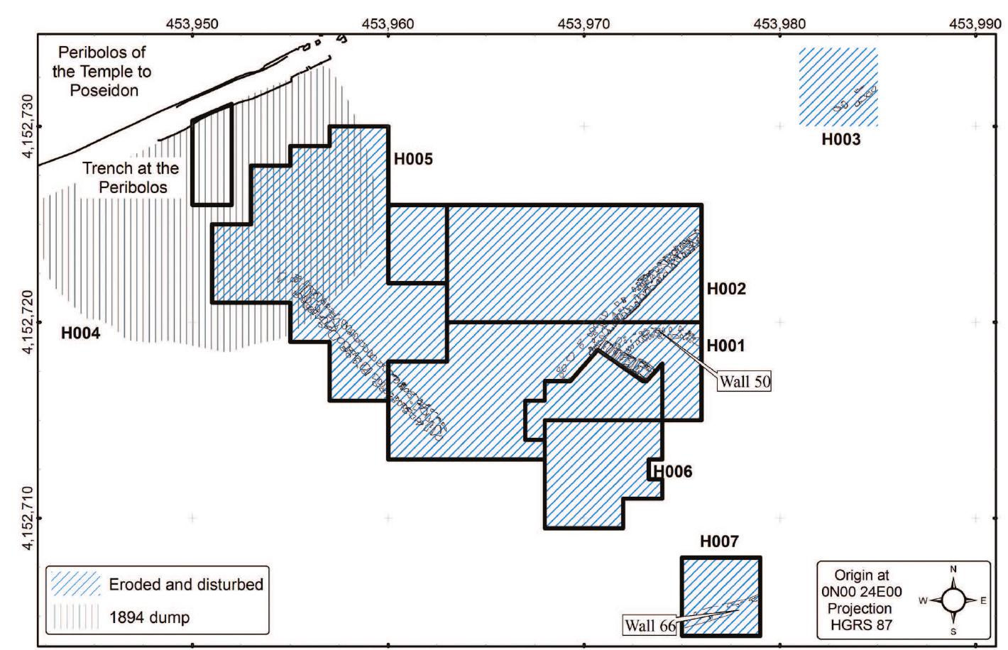 Map of the eroded and disturbed deposits in area h. by e.