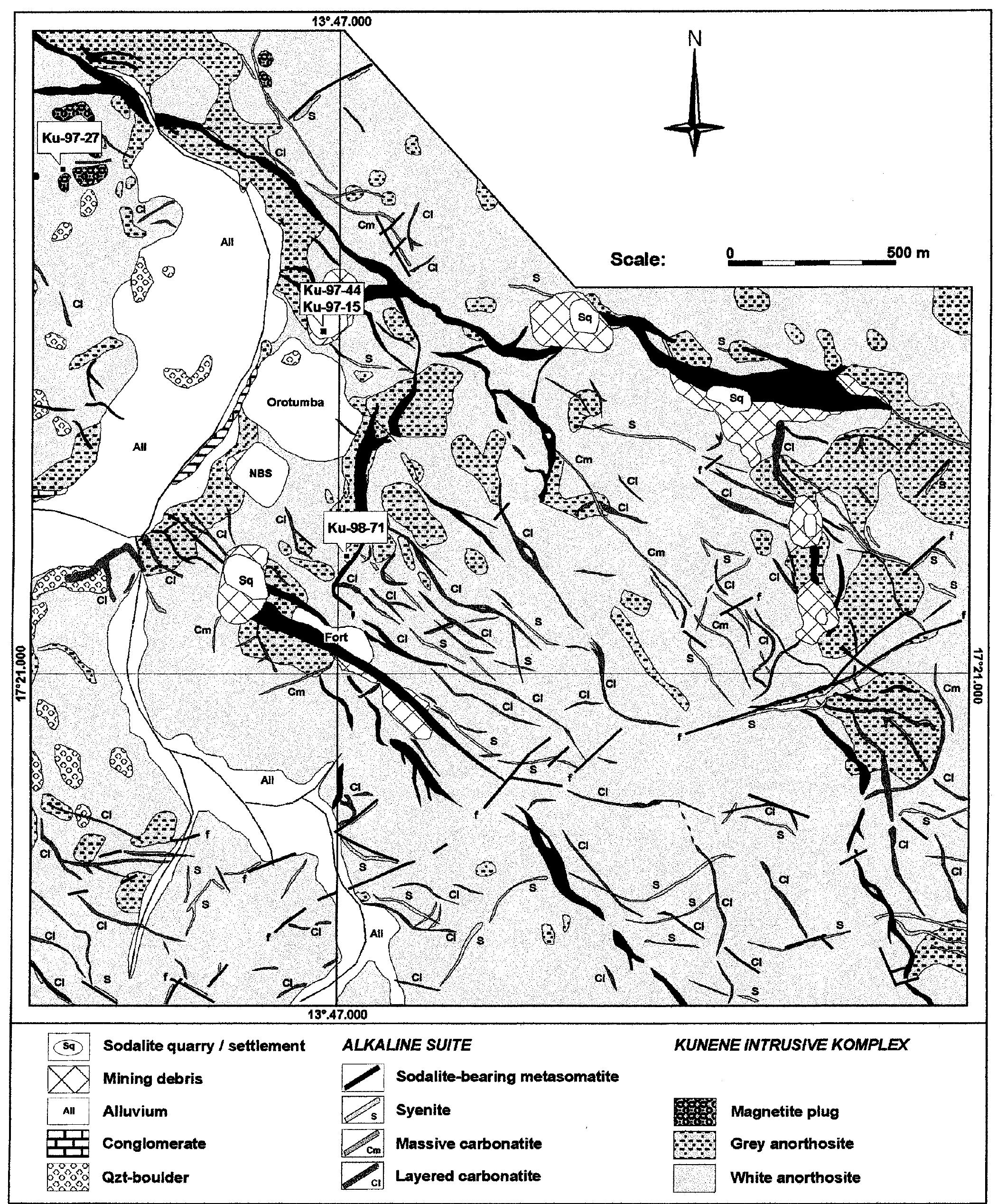 , geologic map of the sodalite mining area of nbs near