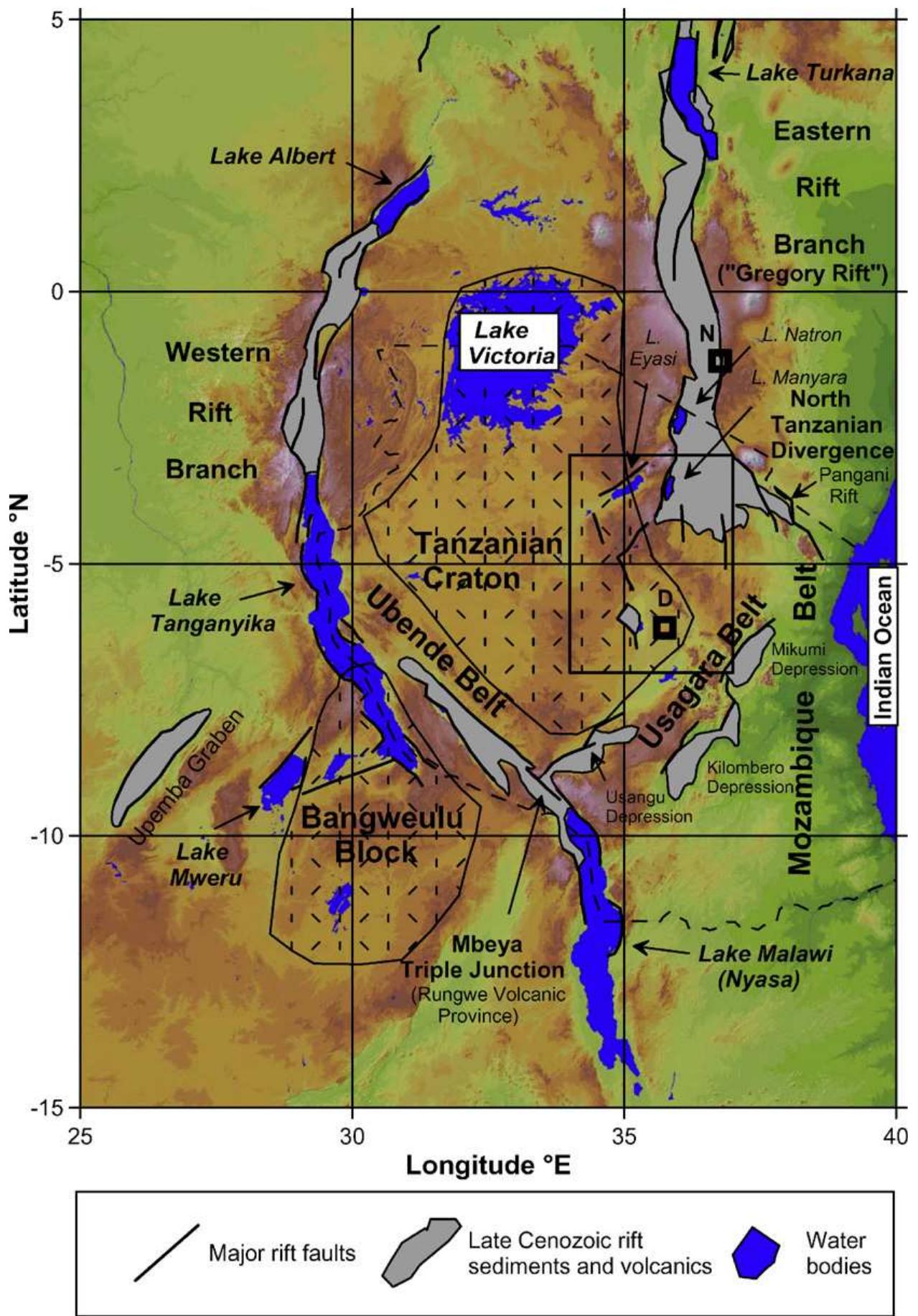 Schematic map of the central part of the east african rift
