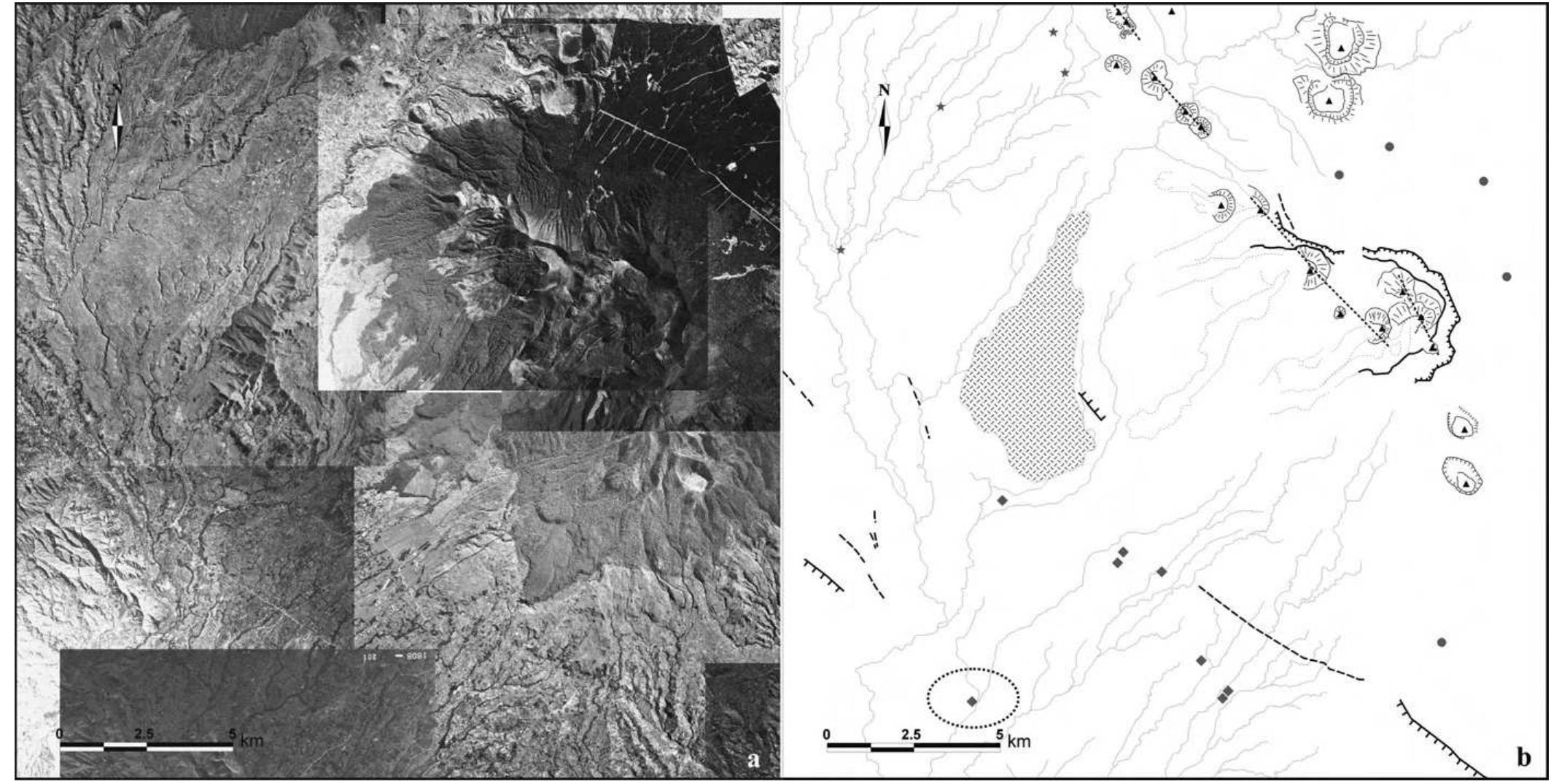 (a) air photo overview of rungwe volcano. (b) schematic