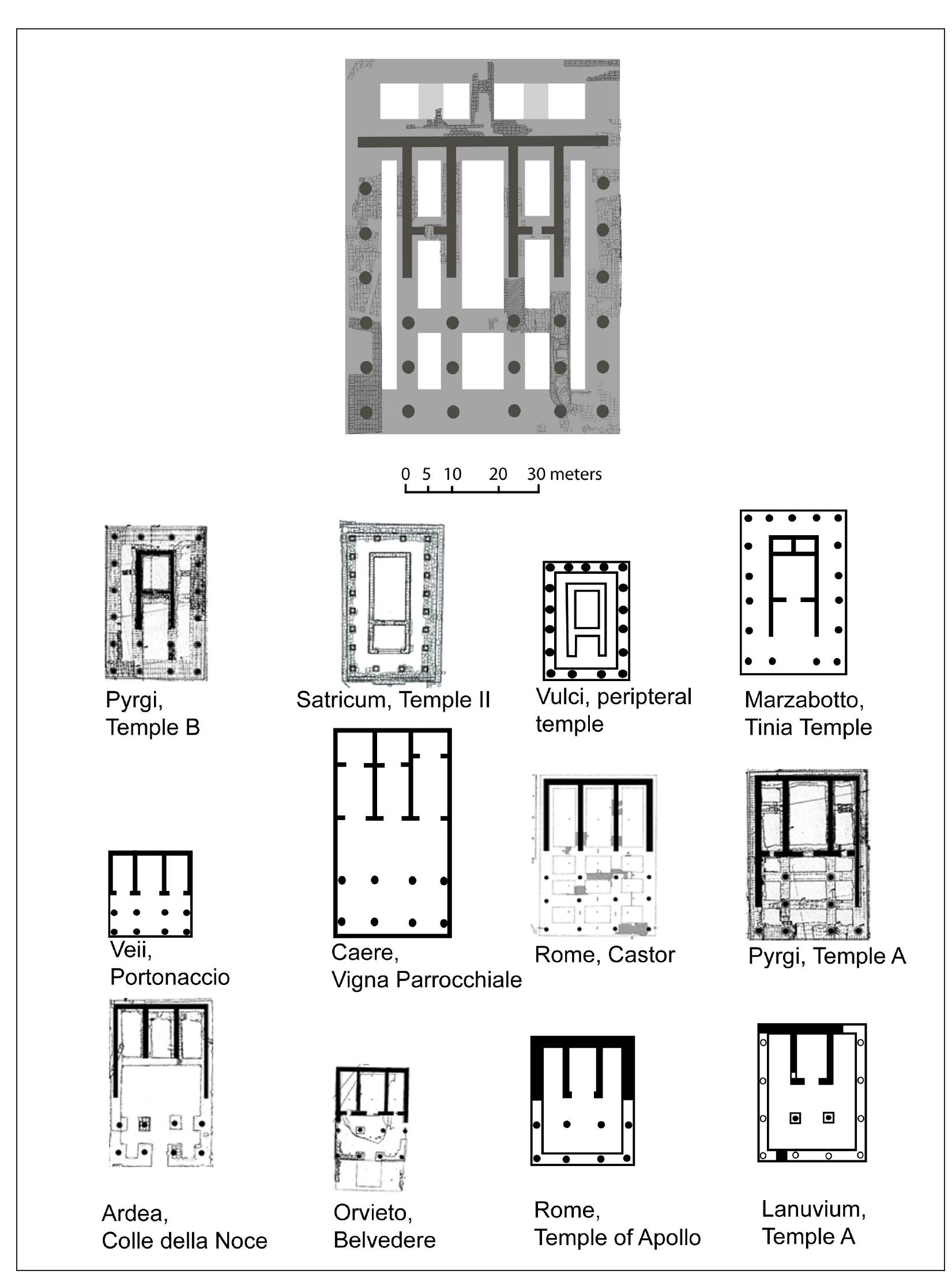 Scale-renderings of thirteen preserved temples from central