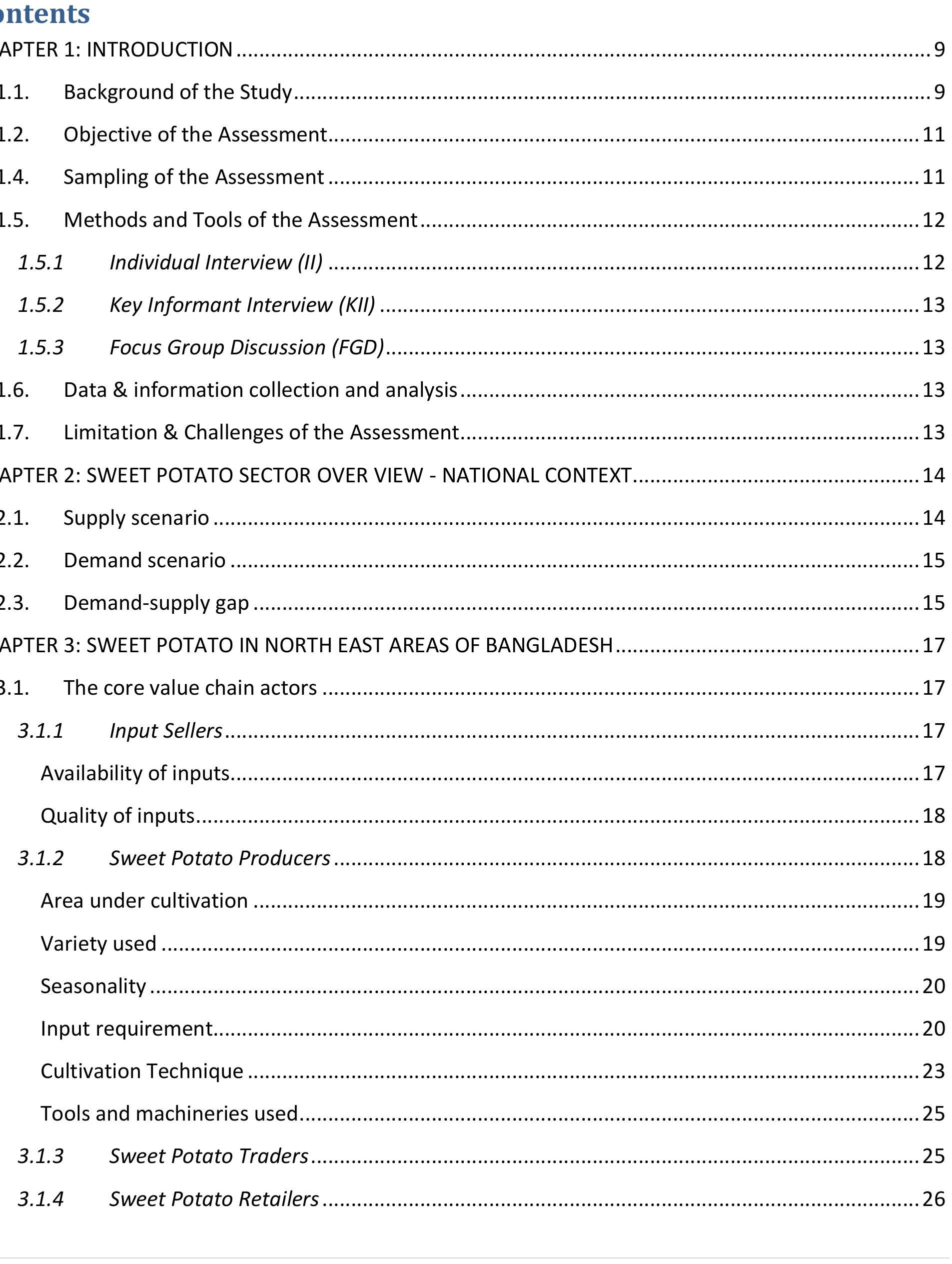 Table 1 - Thematic Study on Sweet Potato Value Chain