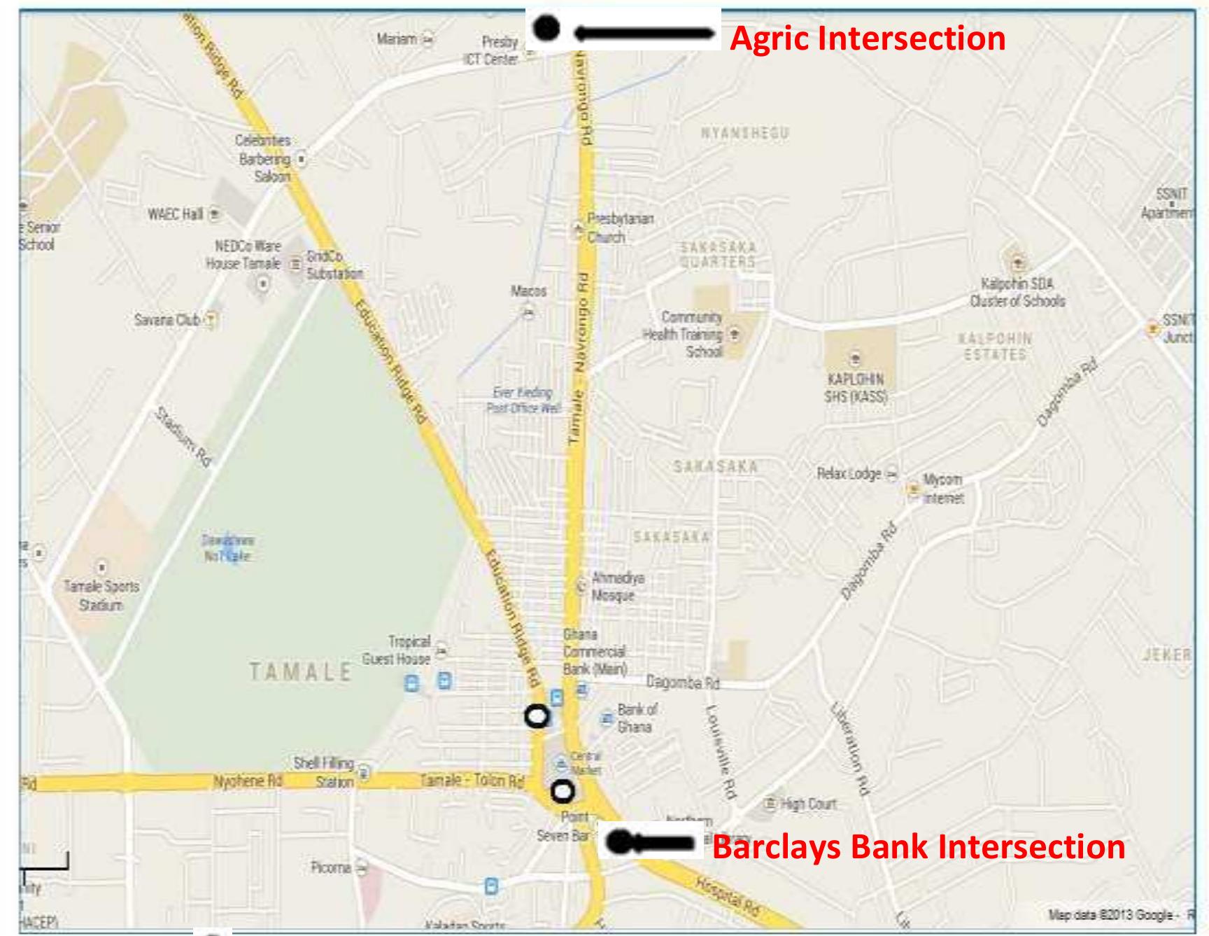 E signalised intersections in tamale metropolis selected for