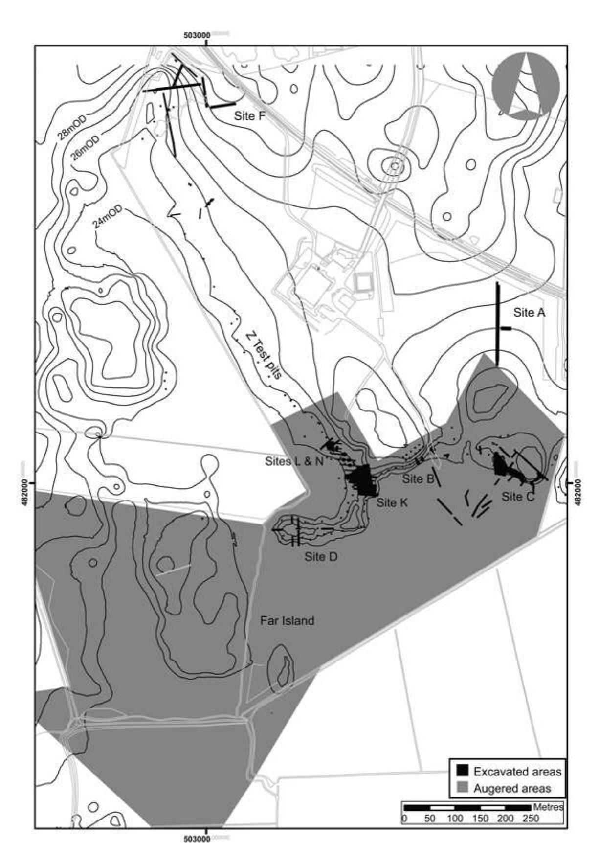 Plan of seamer carr excavations and survey.