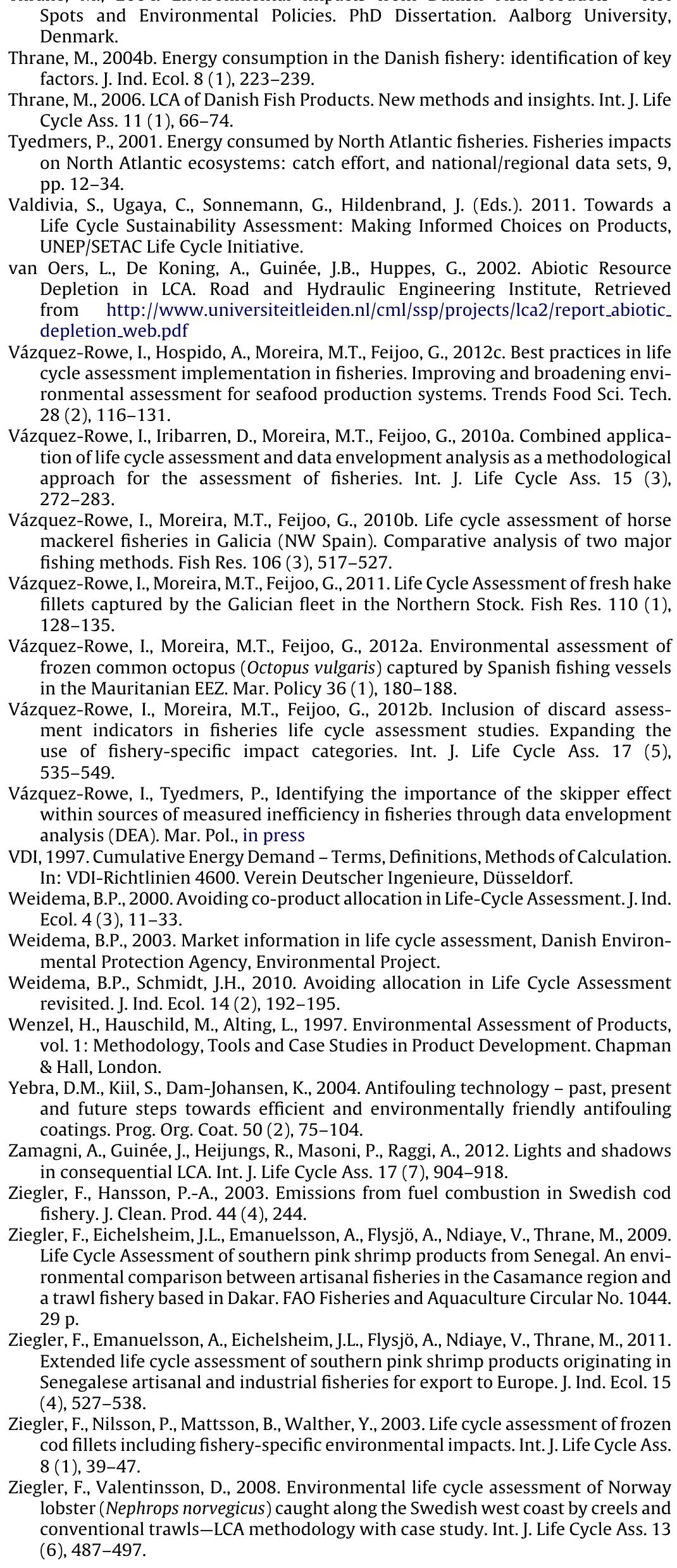 Table 7 - Life cycle assessment of fisheries: A review for