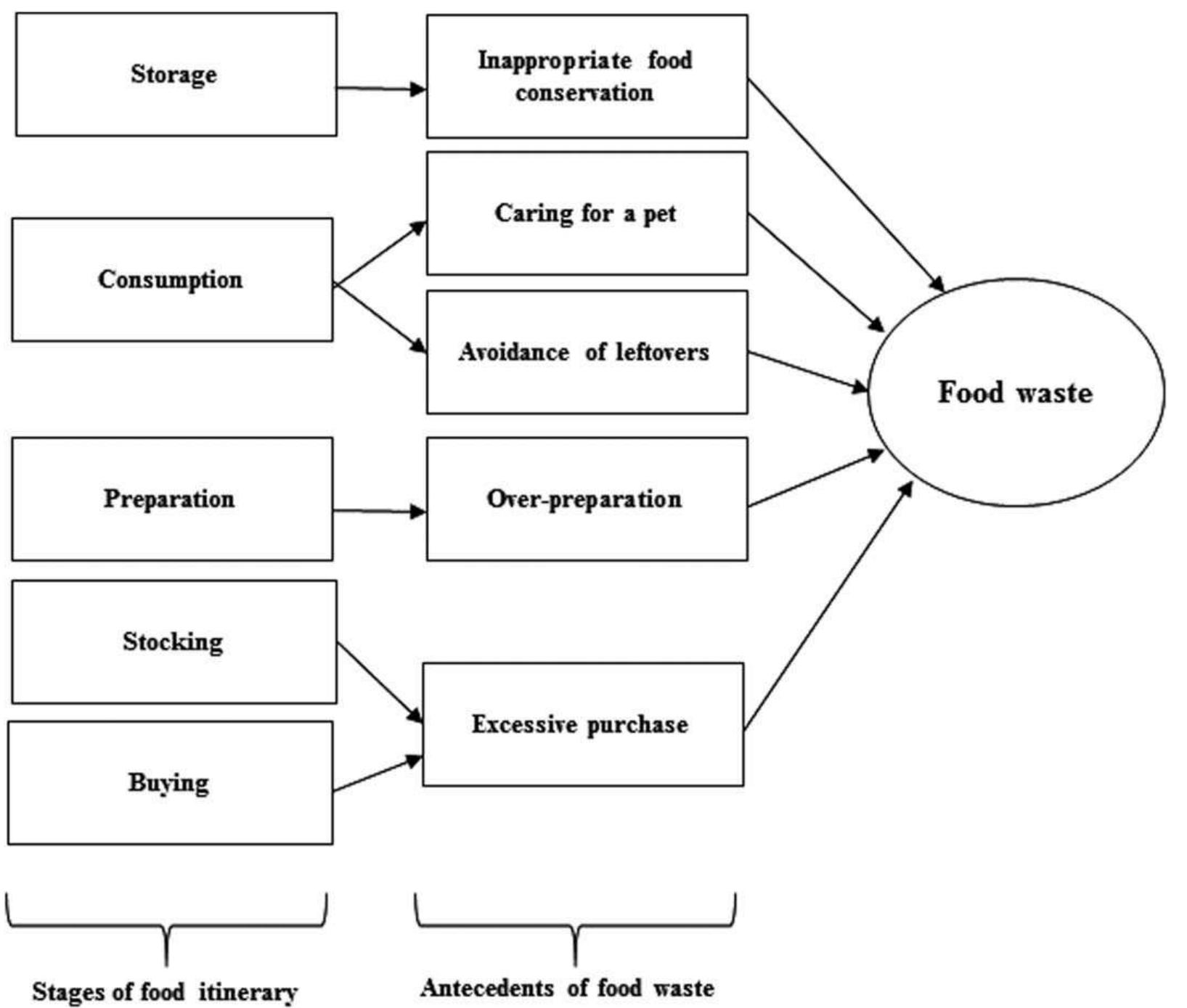 Integrated model of household food waste: itinerary stages