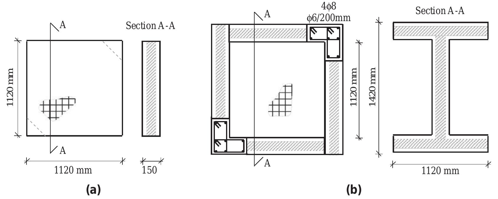 Panels for diagonal compression tests: (a) wall panel and