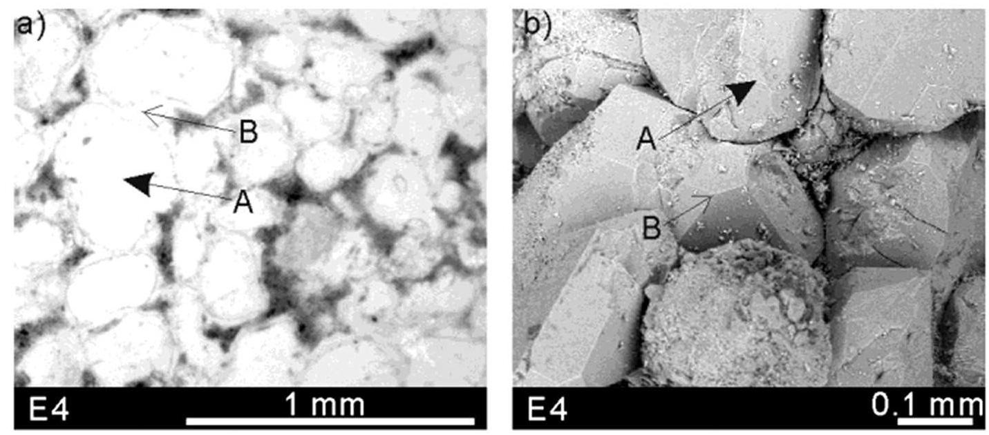 Example images of a typical clean sandstone (sample e4)