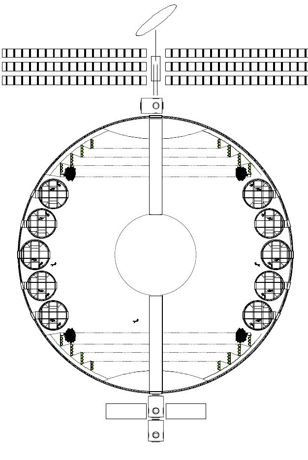 Concept drawing of an 80m inflated space station in a