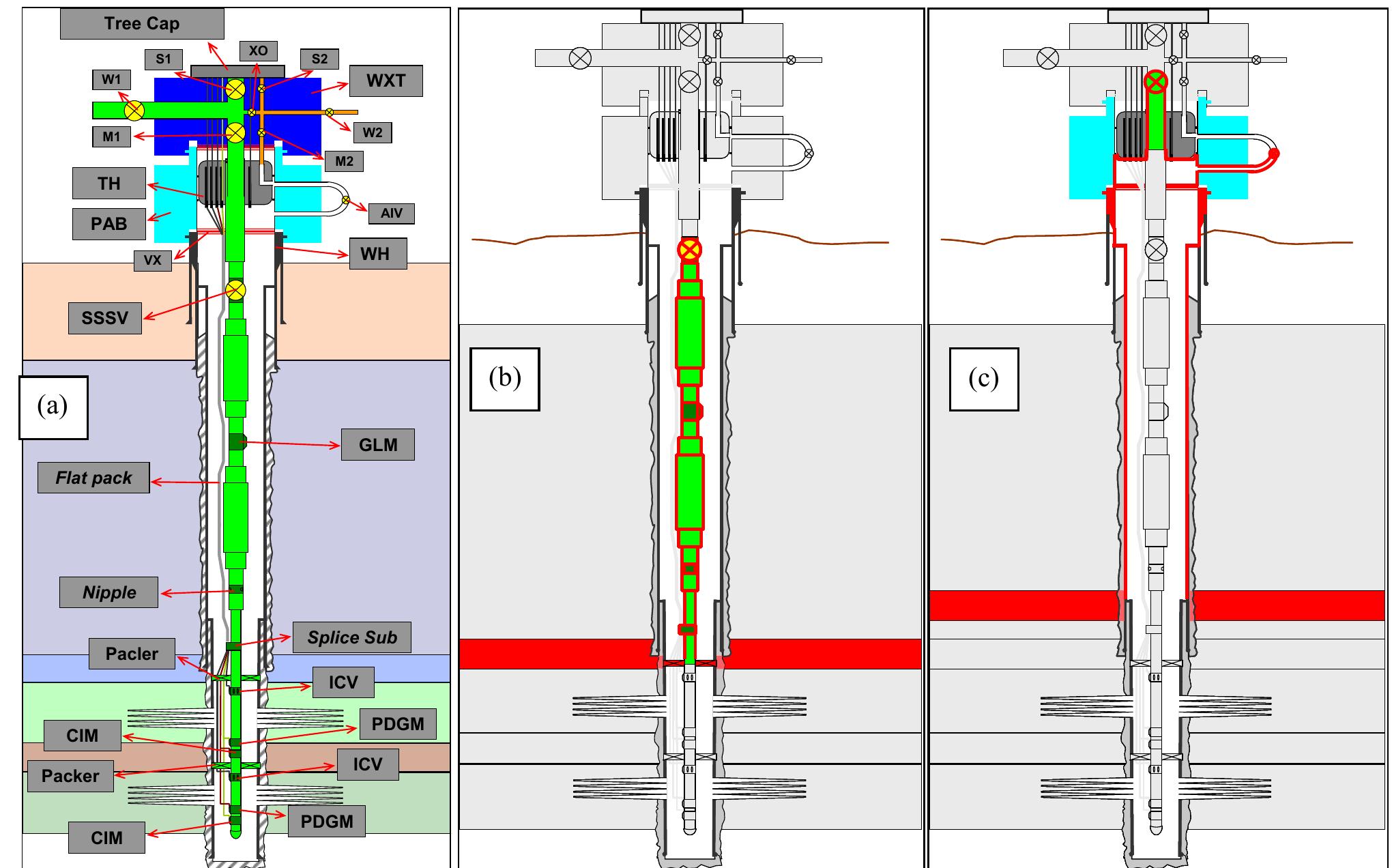 (a) completion schematic for the reliability analysis, (b)