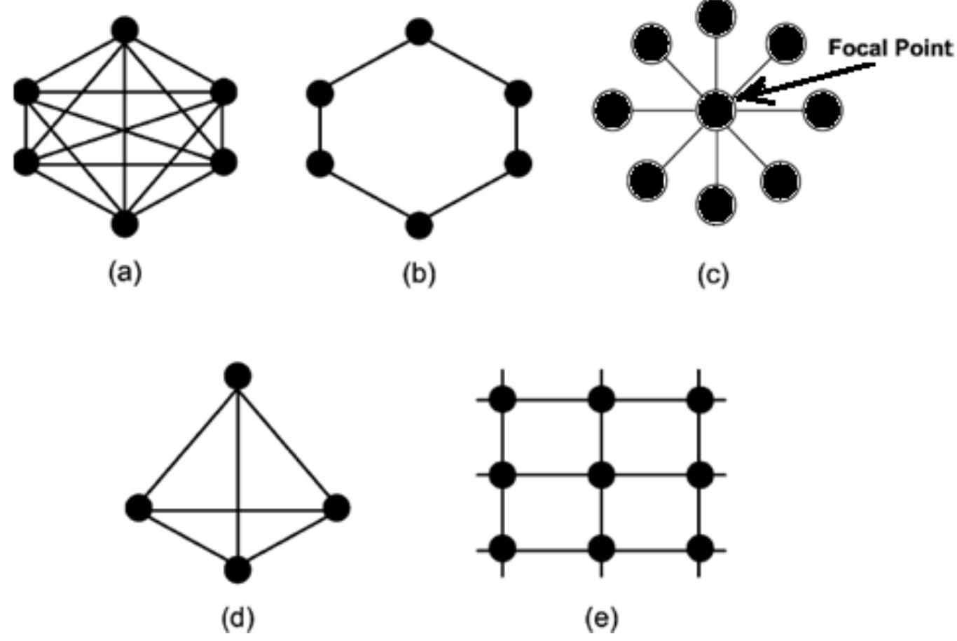 Common regular shaped neighbourhood topologies: (a) the