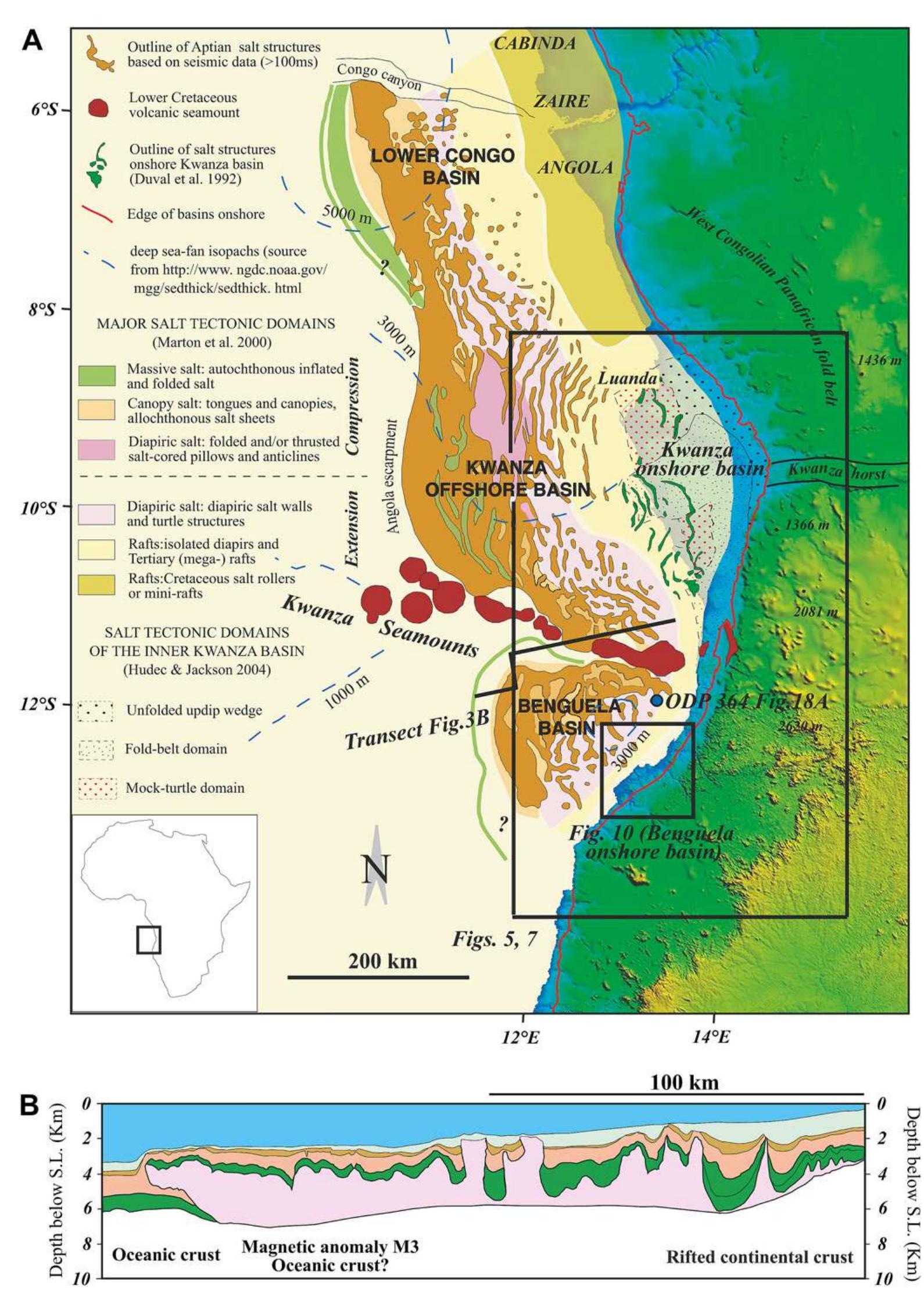 A. simplified salt tectonic map of offshore angola and