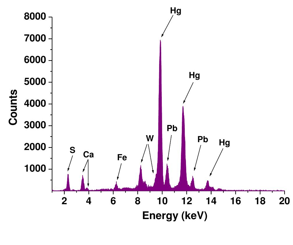 Xrf spectrum of the red book. in the regions exhibiting dark