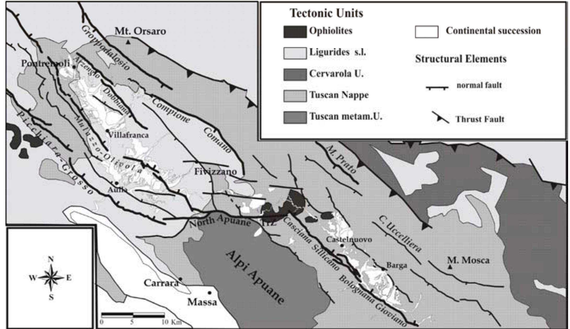 schematic structural map of the lunigiana-garfagnana