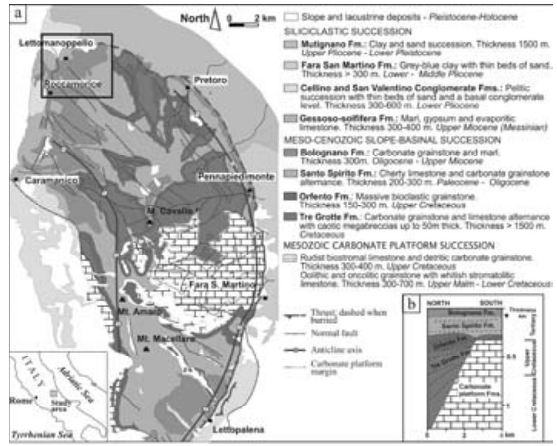 a) geological map of the majella mountain and location of