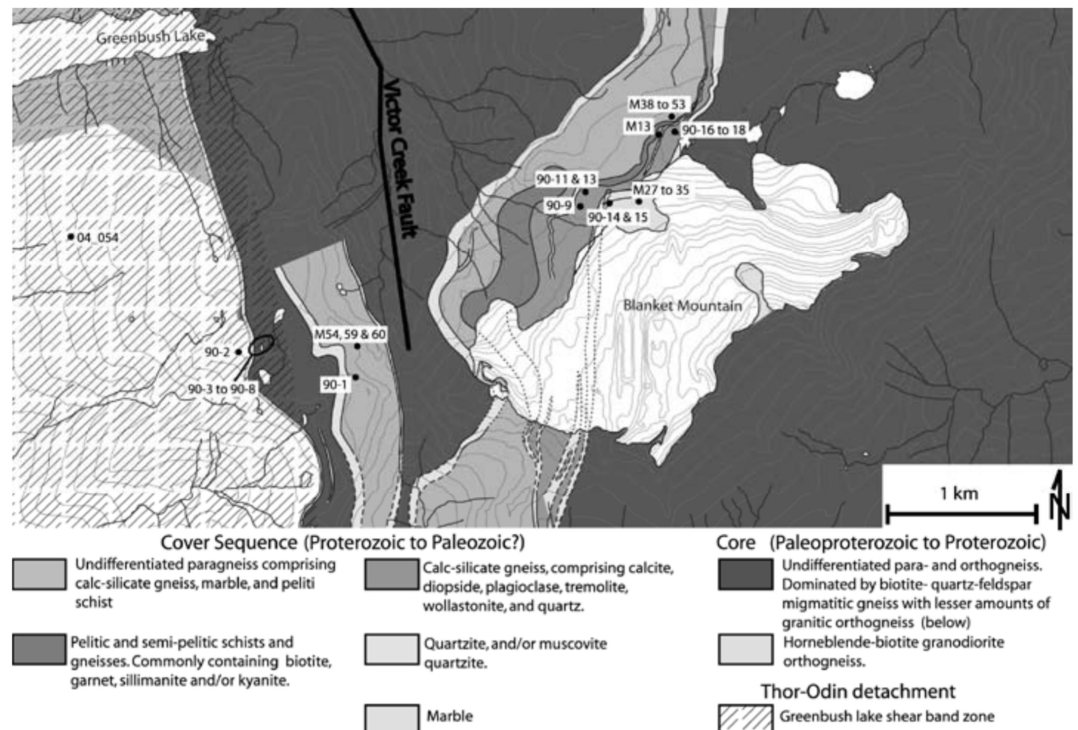 geologic sketch map of the study area; sample positions