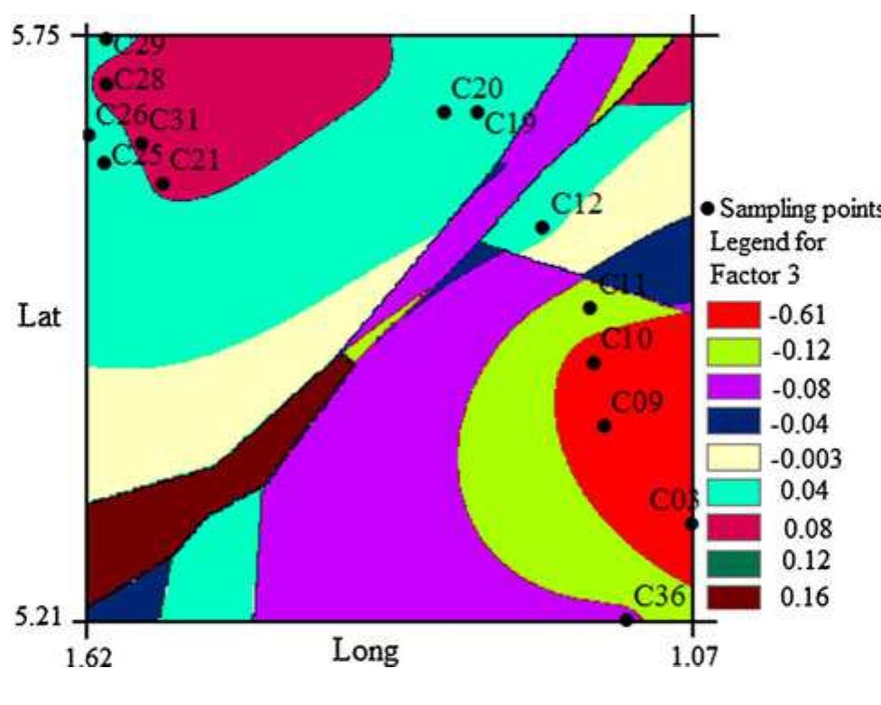 Factor map for factor 3 fig. 9 factor score map for factor 2