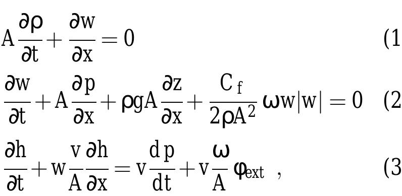 Where a is the pipe cross-section, p the fluid density, w