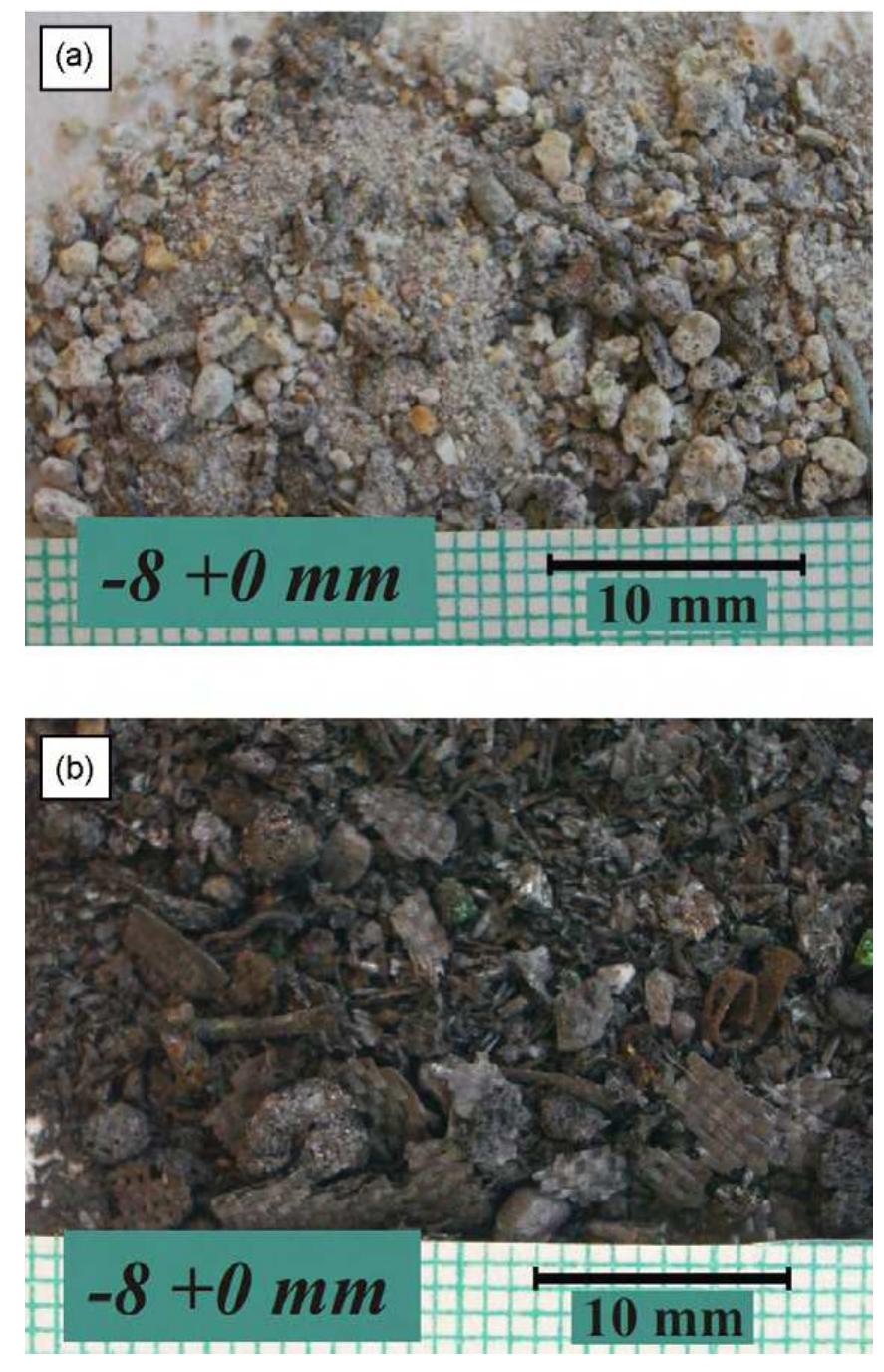 Photographs of leached of (a) burned and (b) pyrolysed pcbs