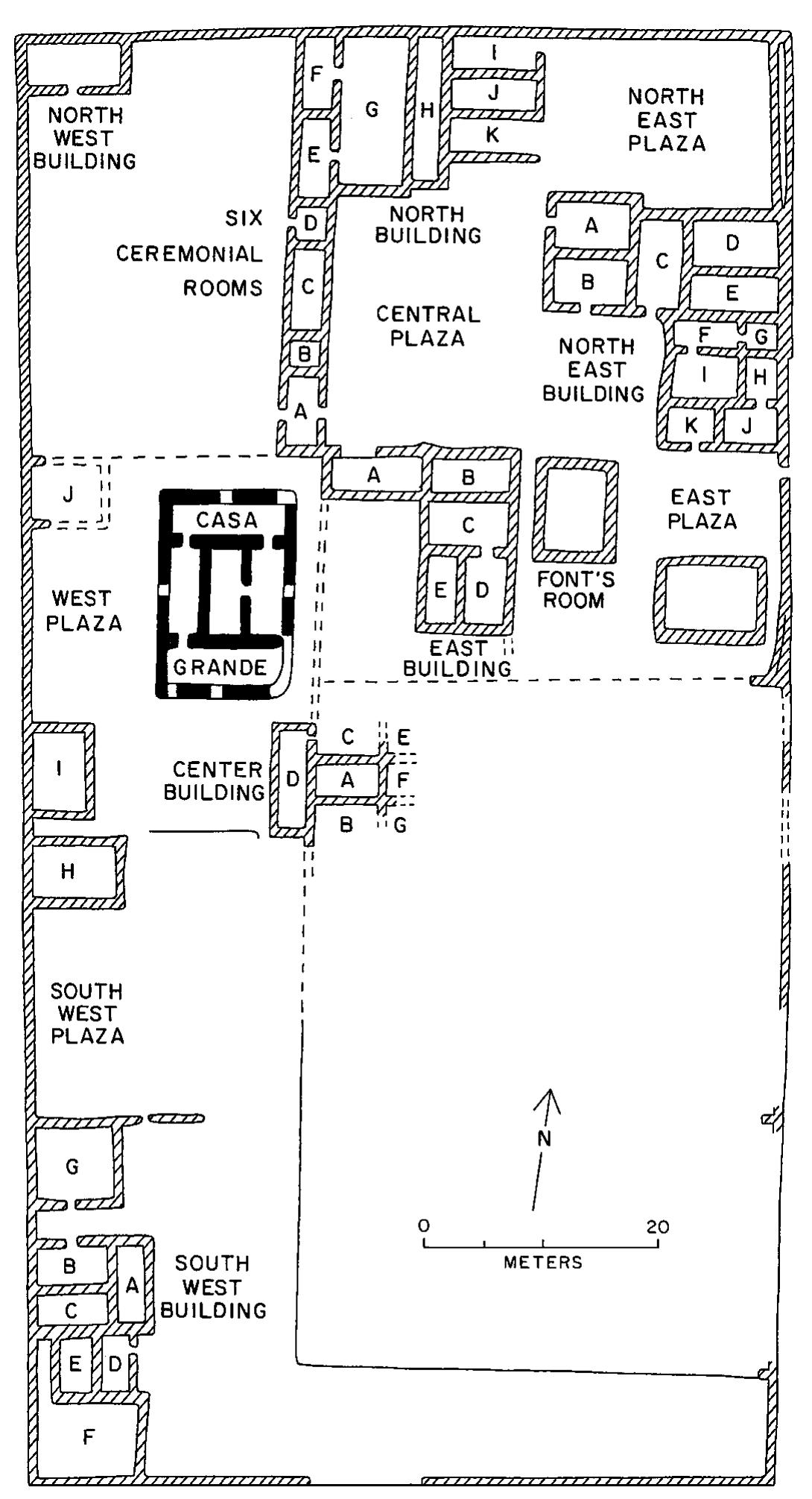 Plan of great house and its compound at casa grande (adapted