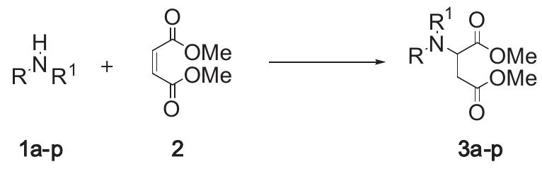 Aza-michael addition of amines to dimethyl maleate.