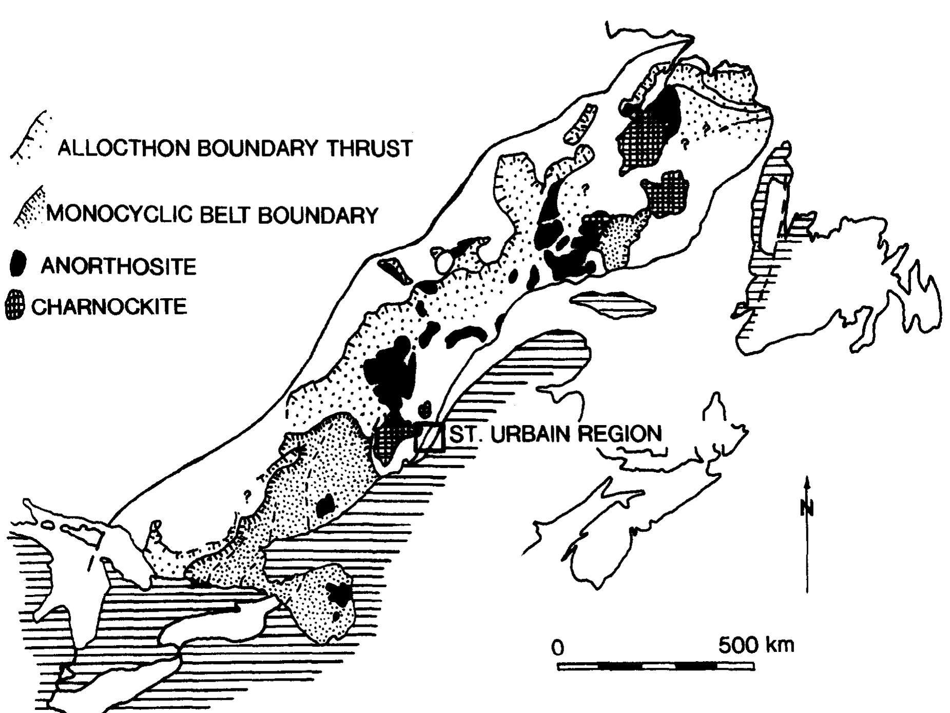 Generalized geologic map of the grenville region after