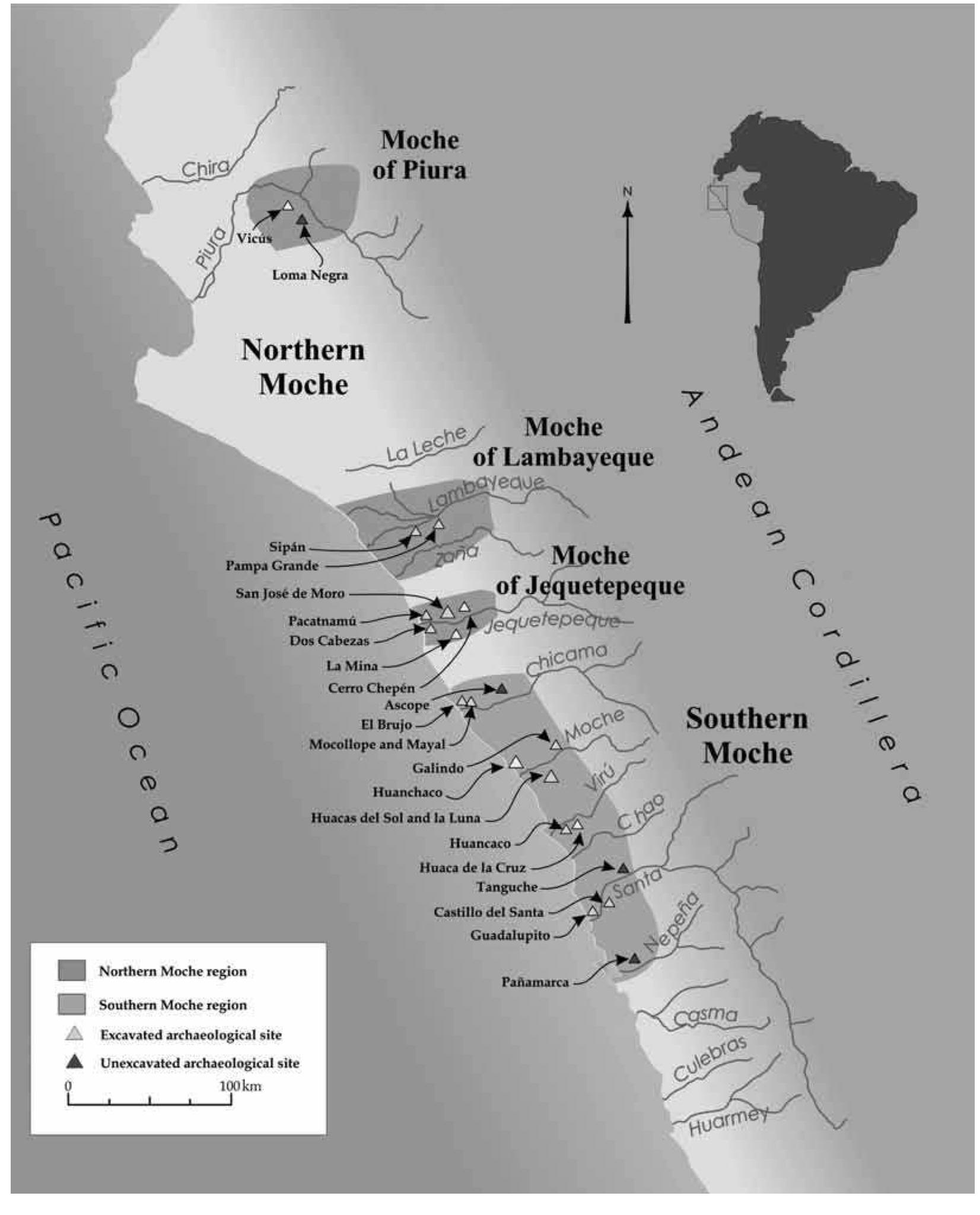 ! map of the north coast of peru showing important moche