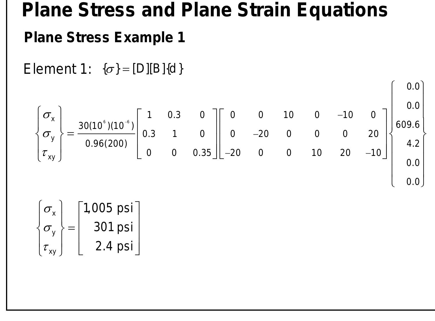 Plane stress and plane strain equations plane stress example