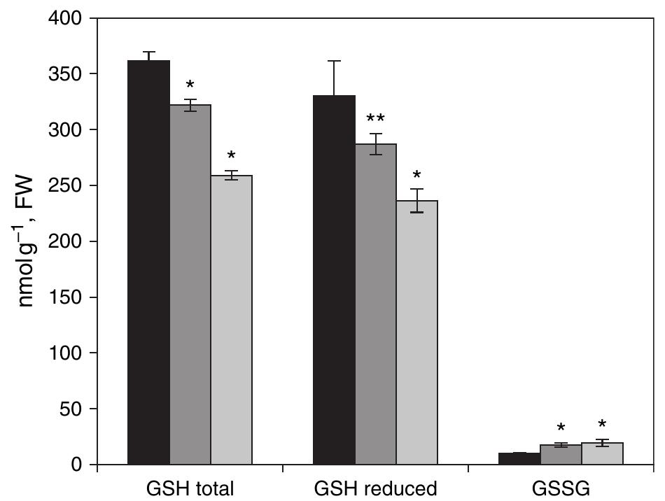 Amount of total glutathione (gsh), gsh reduced form and