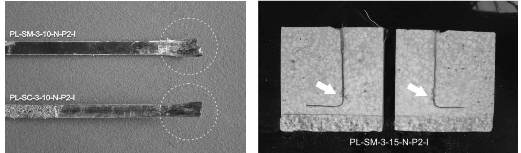 Failure of frp strips (left) and rupture of frp strip in