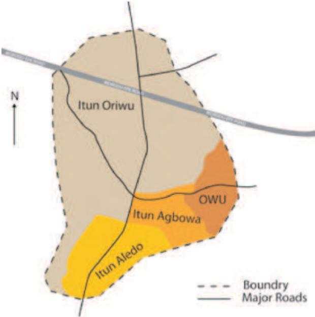 Plate 1: map of agbowa-ikosi showing the three main quarters