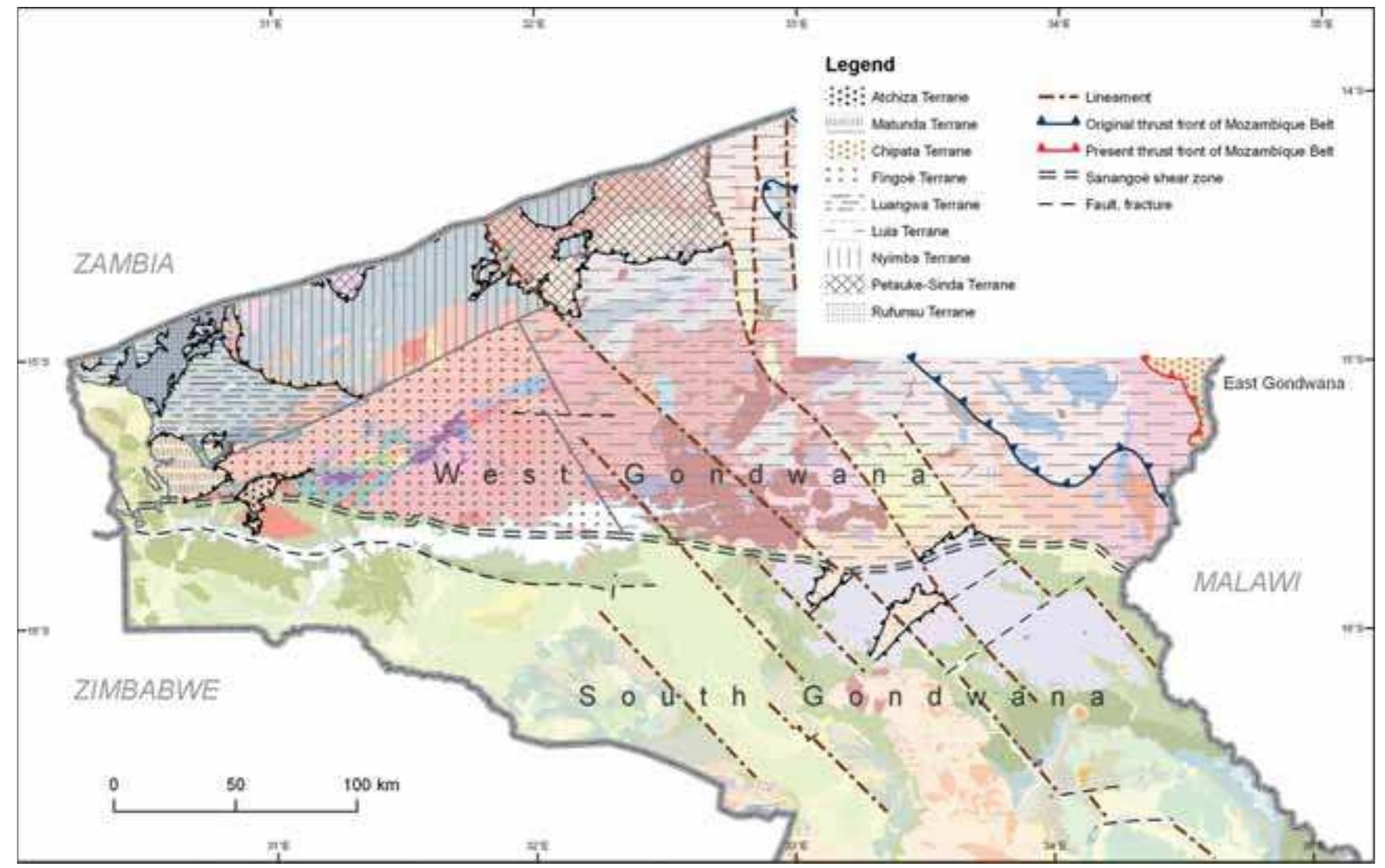 Provisionally distinguished terranes in the tete-chipata