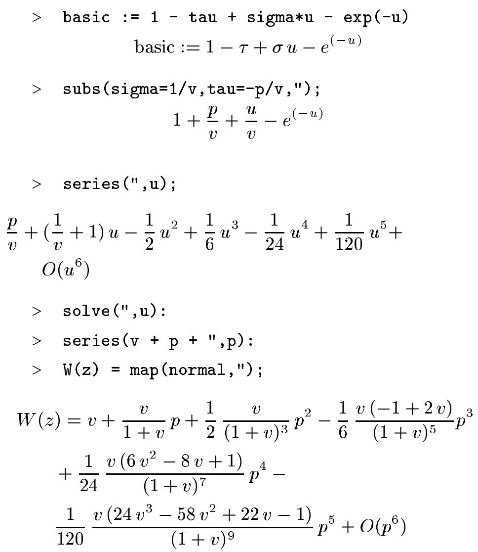 The following maple session shows the first few terms of