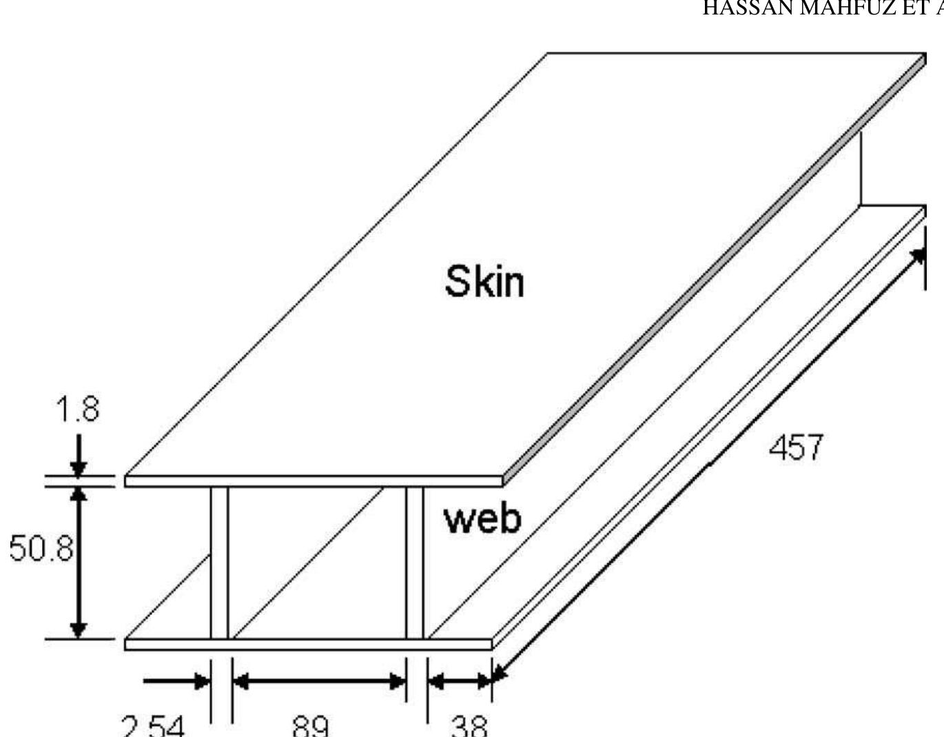 Schematic diagram of composite skin-stringer assembly
