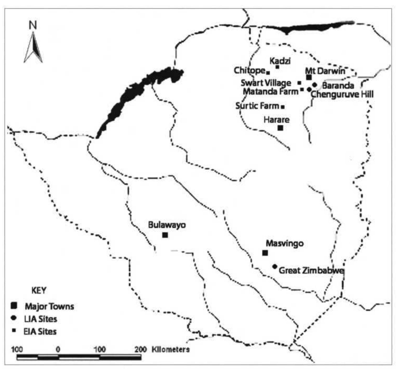 Map of zimbabwe showing the location of swart village and