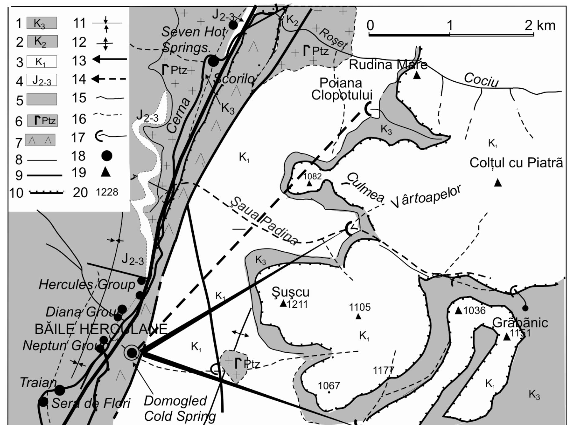Hydrogeological map of the domogled-roset area (after